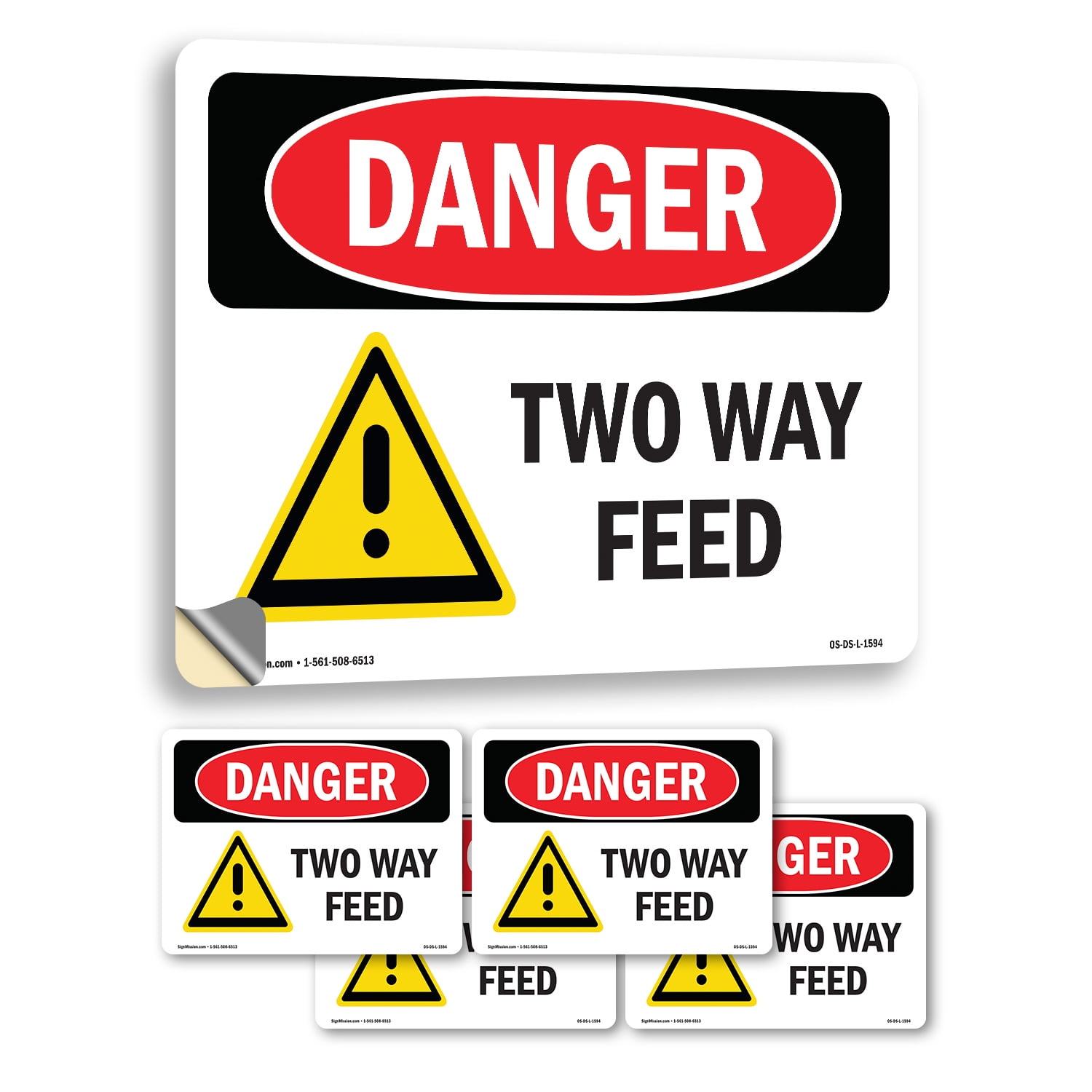 Two Way Feed OSHA Danger Vinyl Decal Label 18 Inch x 12 Inch - 5 Pack ...