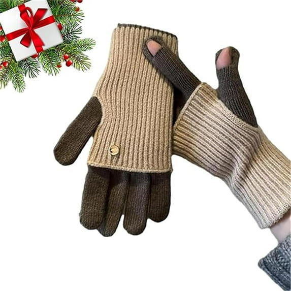 Two-Way Knit Gloves, Convertible Full & Half Finger Gloves with ...