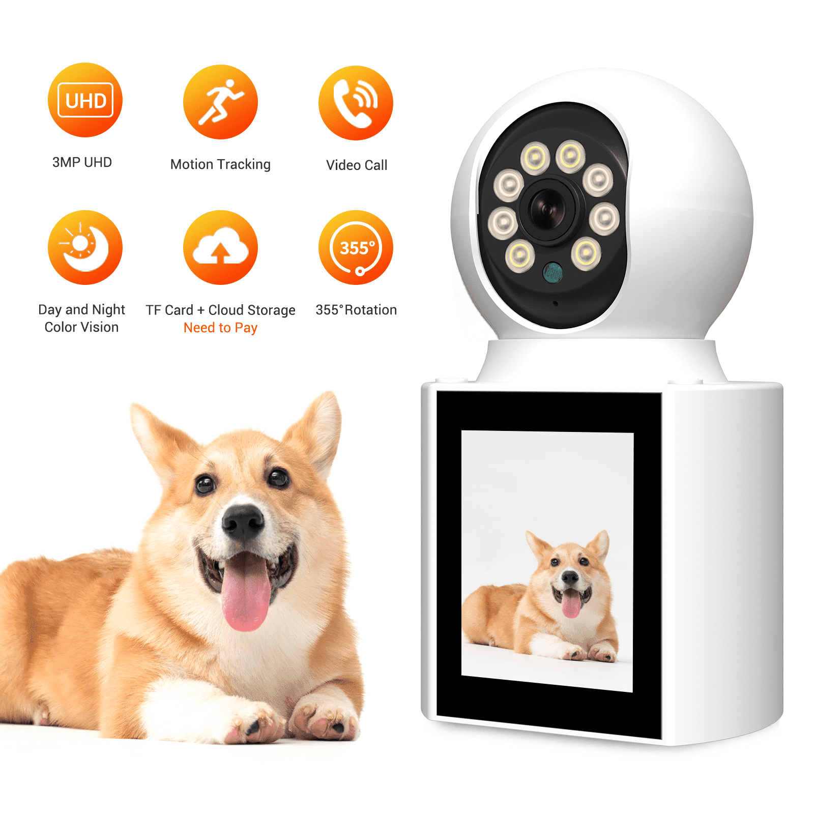 Two-Way Video Calling Camera with Screen, 2K Indoor Home Security ...