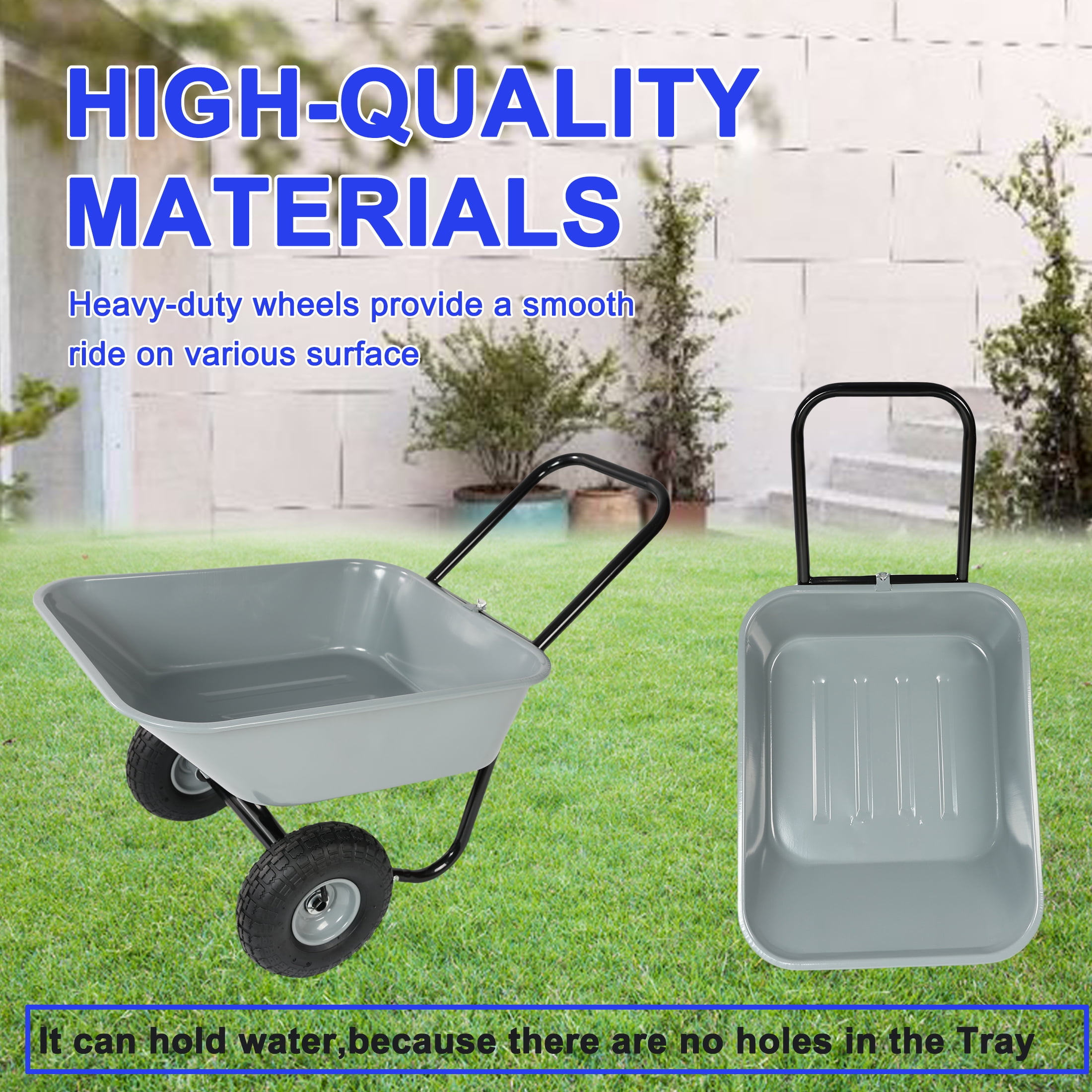 Two-Wheeled Cart, Garden Cart, 10-inch Pneumatic Wheels(Gray) - Walmart.com
