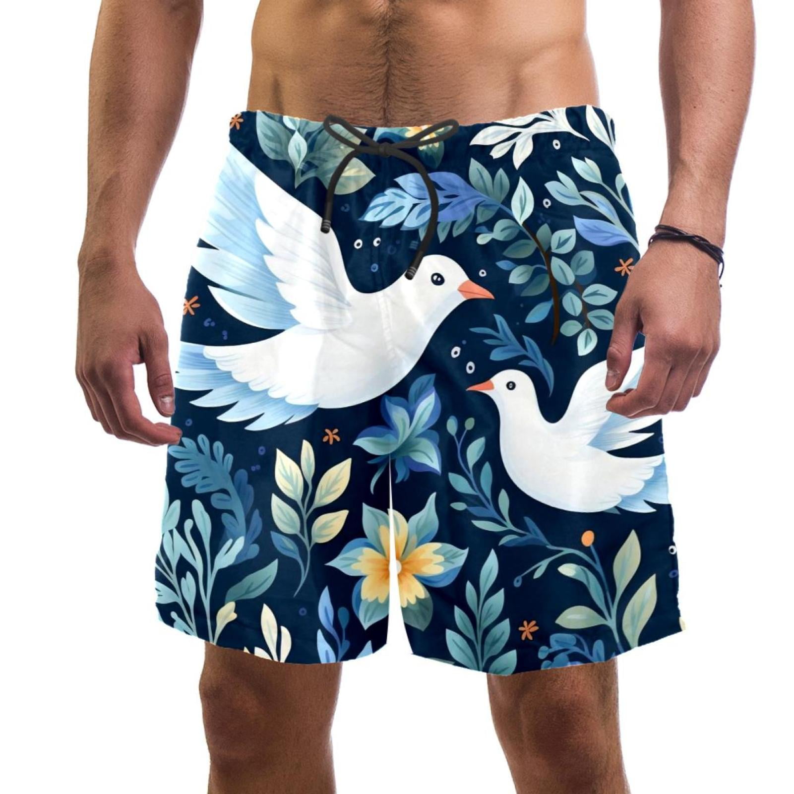 Two White Pigeons Men's Swim Trunks, Quick Dry Swimwear Bathing Suit ...