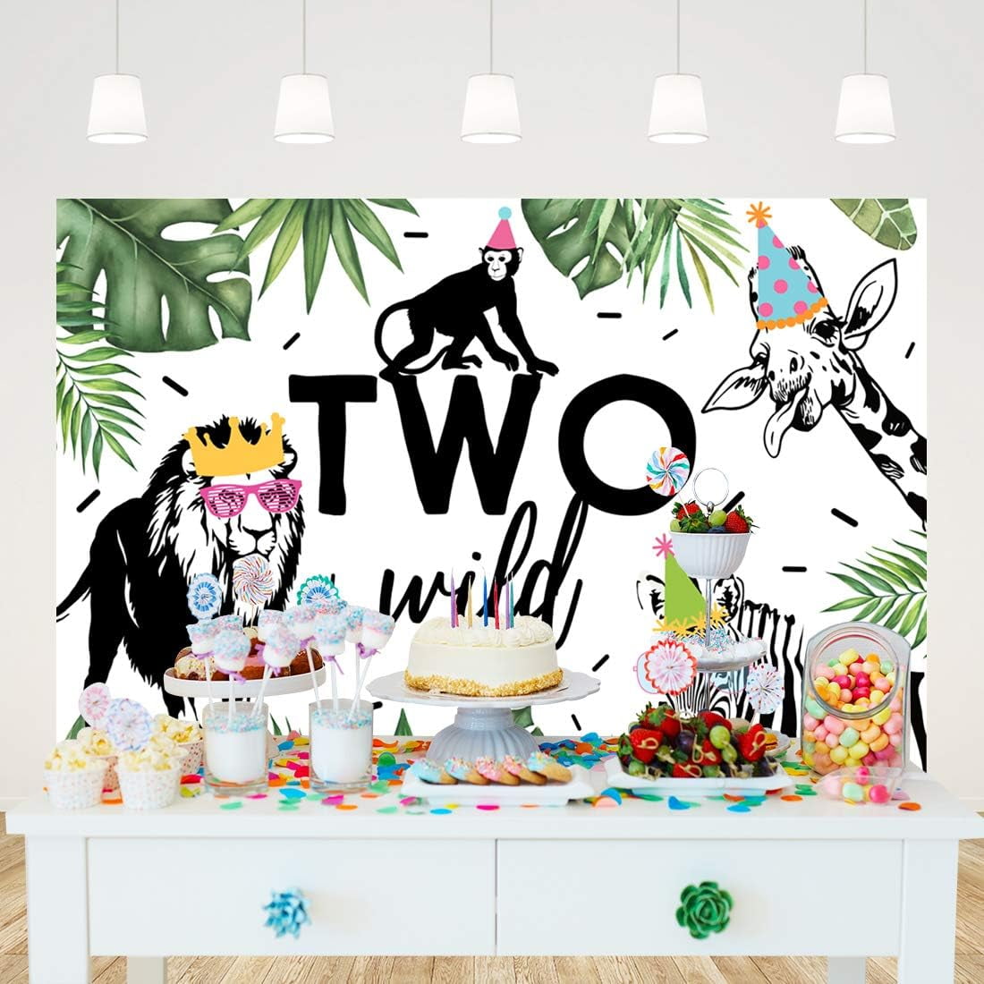 Two Wild 2nd Birthday Backdrop Jungle Safari Animals Background for ...