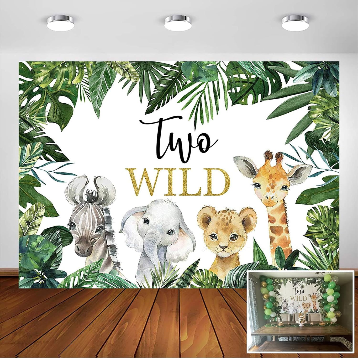 Two Wild Backdrop for Boy Birthday Party Jungle Safari Animals Zoo Green Leaves Photography ...