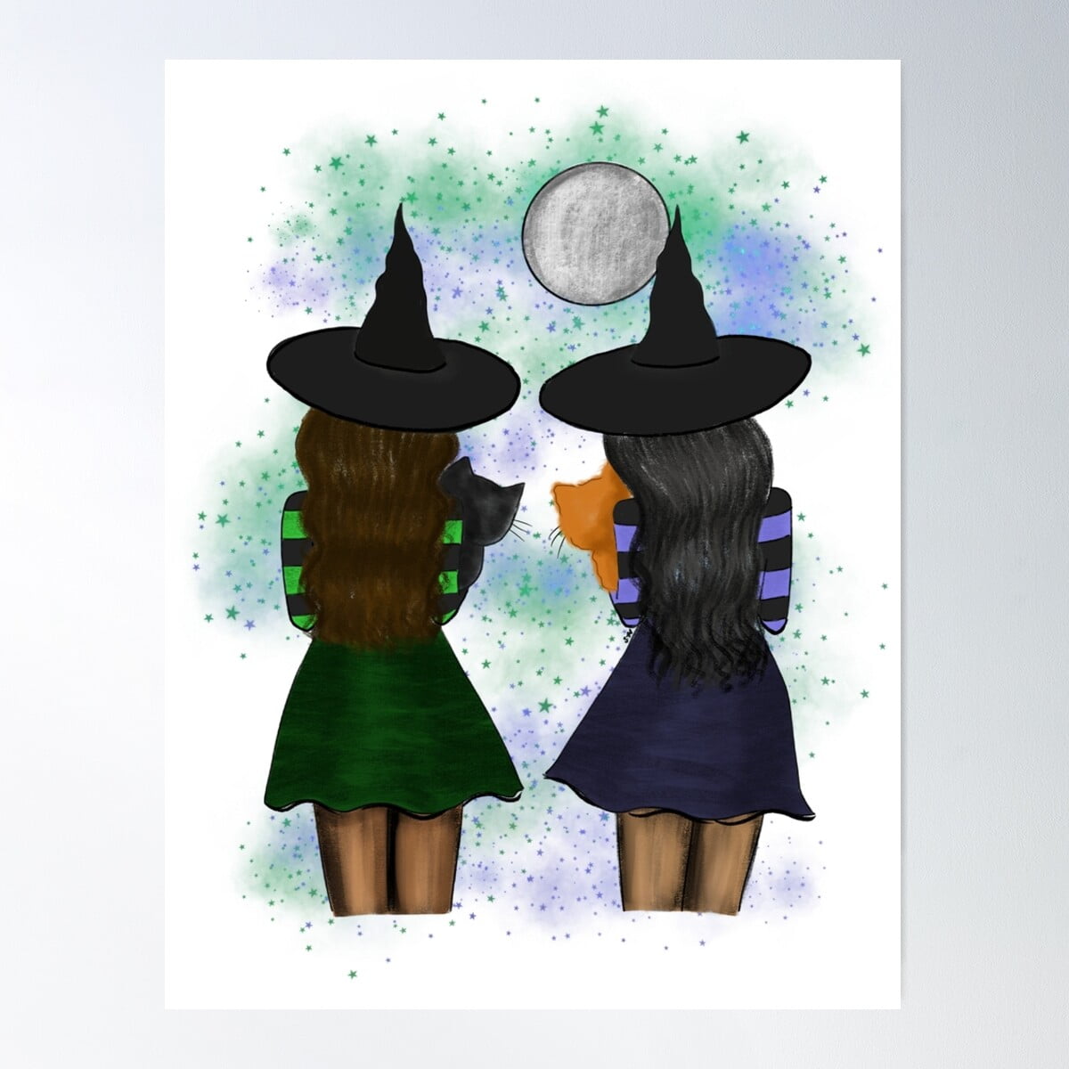 Two Witches With Cats Poster Wall Art, Modern Wall Decor For Living ...