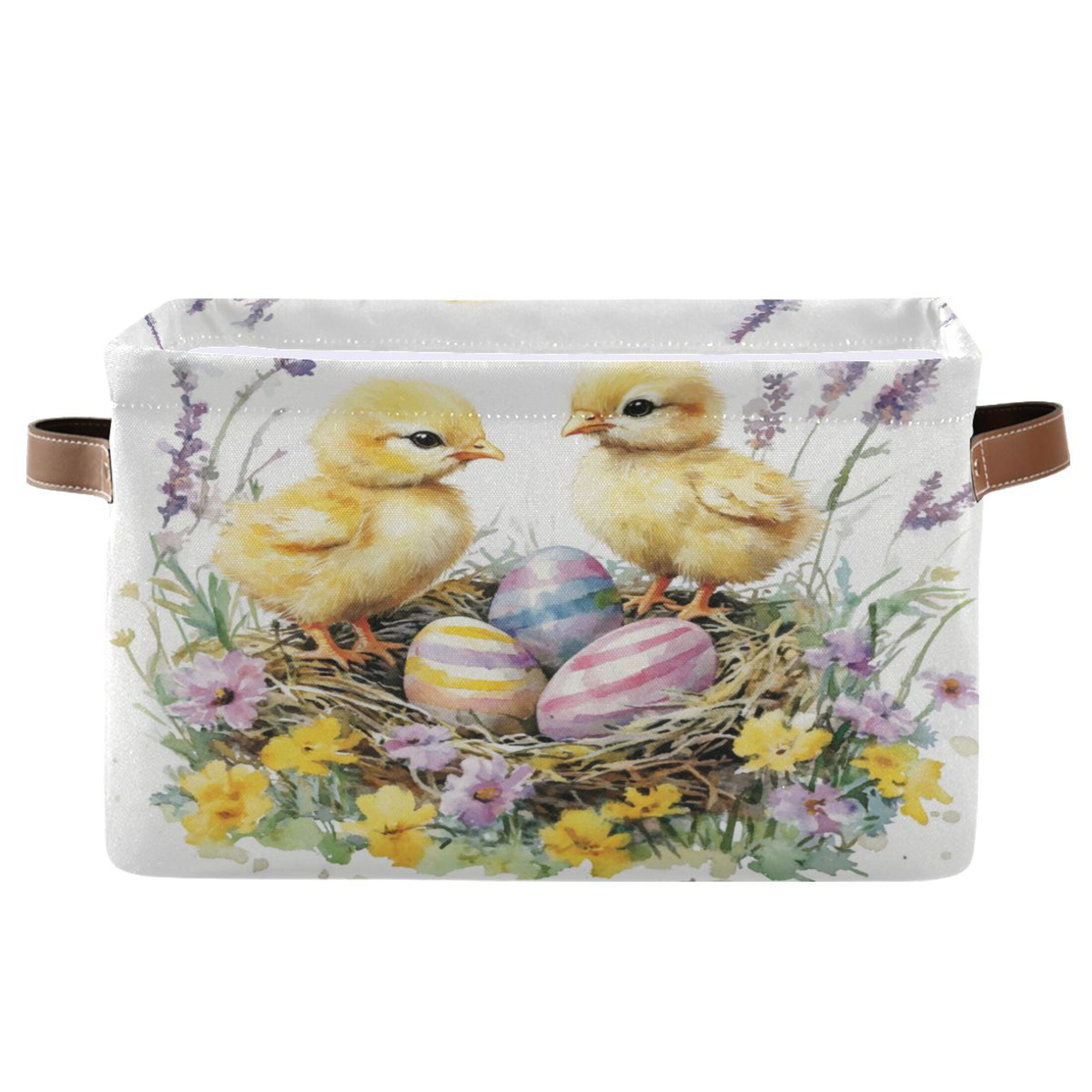 Two Yellow Chicks Foldable Storage Basket,Canvas Fabric Foldable ...