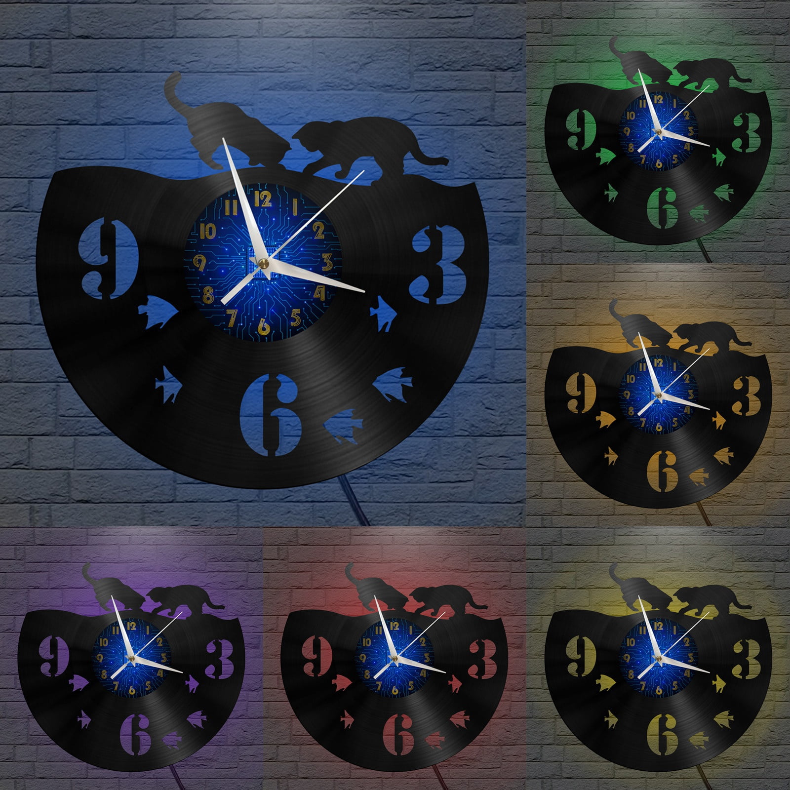Two cats playing Vinyl Record Wall Clock for Kitchen Wall Decor Wall ...