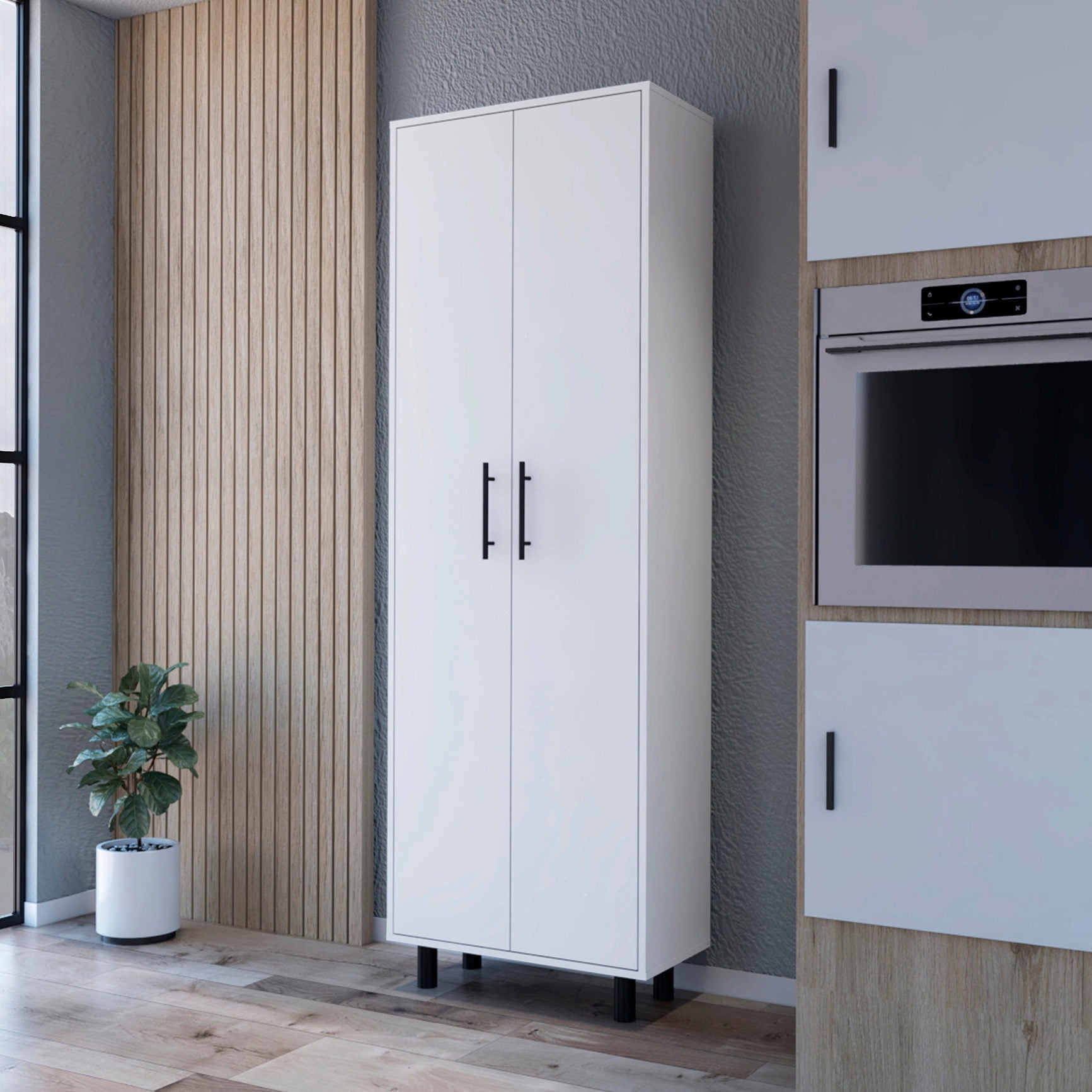 Two doors for hiding things, five shelves for storage - Slim pantry for ...