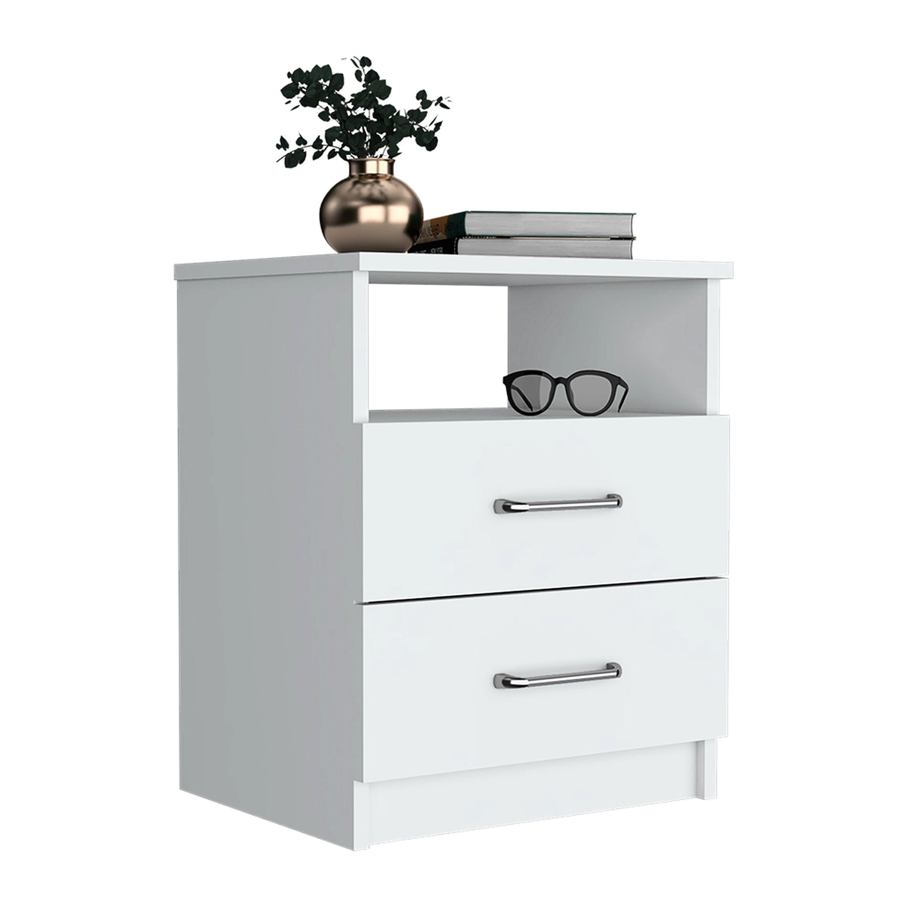 Two - drawer White Nightstand / Bedroom Nightstand for Extra Storage ...