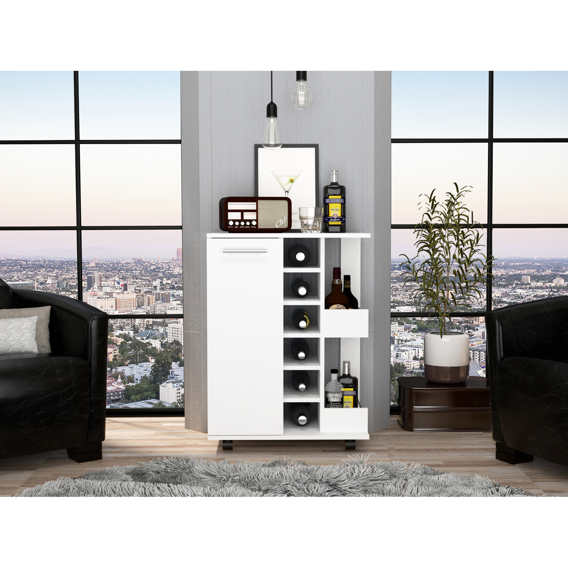 Two enclosed and two open shelves | Organizes liquor well, suitable for ...