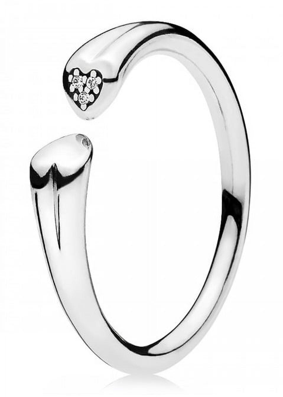 Two hearts open ring in sterling silver w/3 micro bead-set cl Ring sz ...