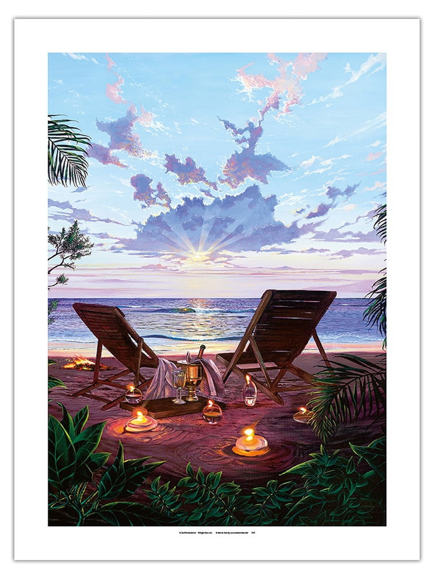 Two if by Sea - Romantic Beach Sunset - From an Original Color Painting ...