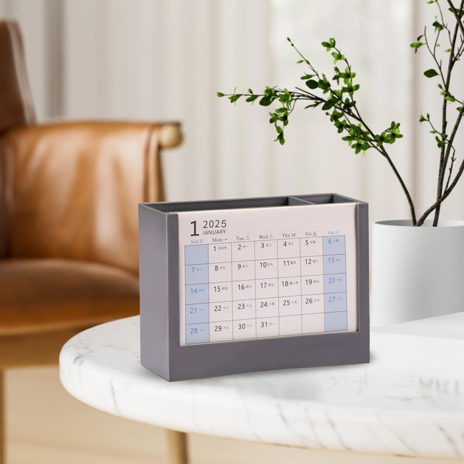 Two-in-One Pen Holder with 2025 Desk Calendar, Multifunctional Pen ...