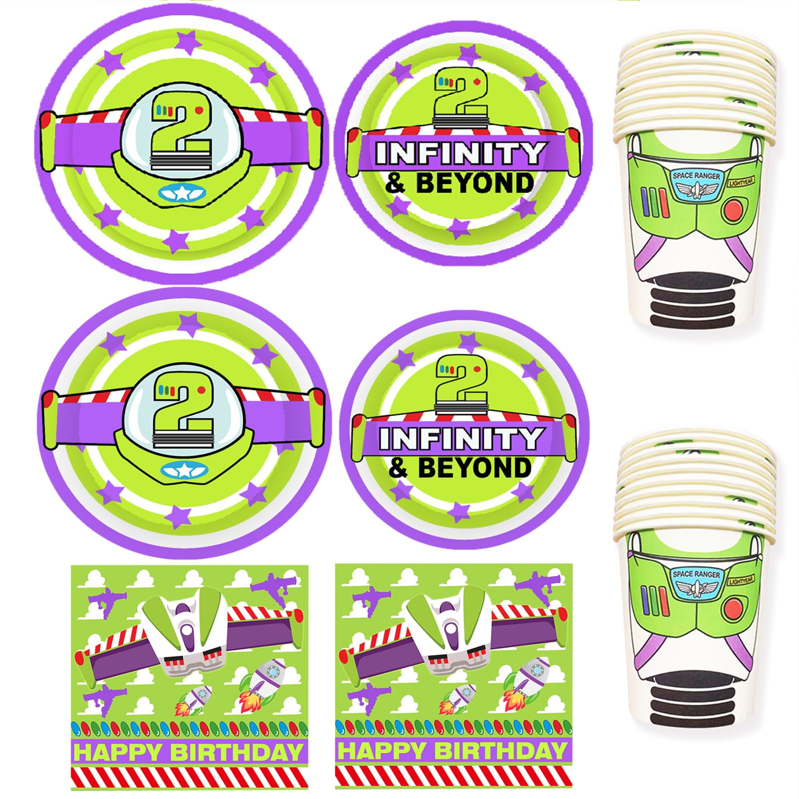 Two infinity and Beyond OIF8 Birthday Paper Plates Cups and Napkins Two ...