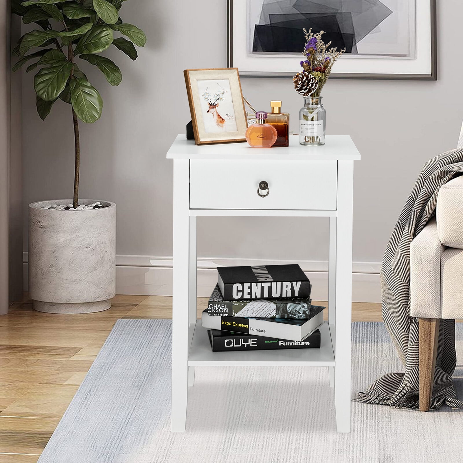 Two-layer Bedside Cabinet Coffee Table with Drawer White - Walmart.com
