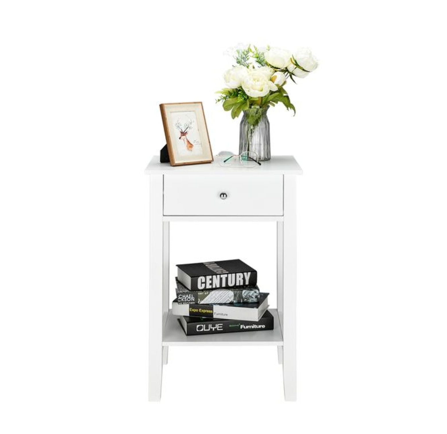 Two-layer Bedside Table Coffee Table with Drawer White - Walmart.com