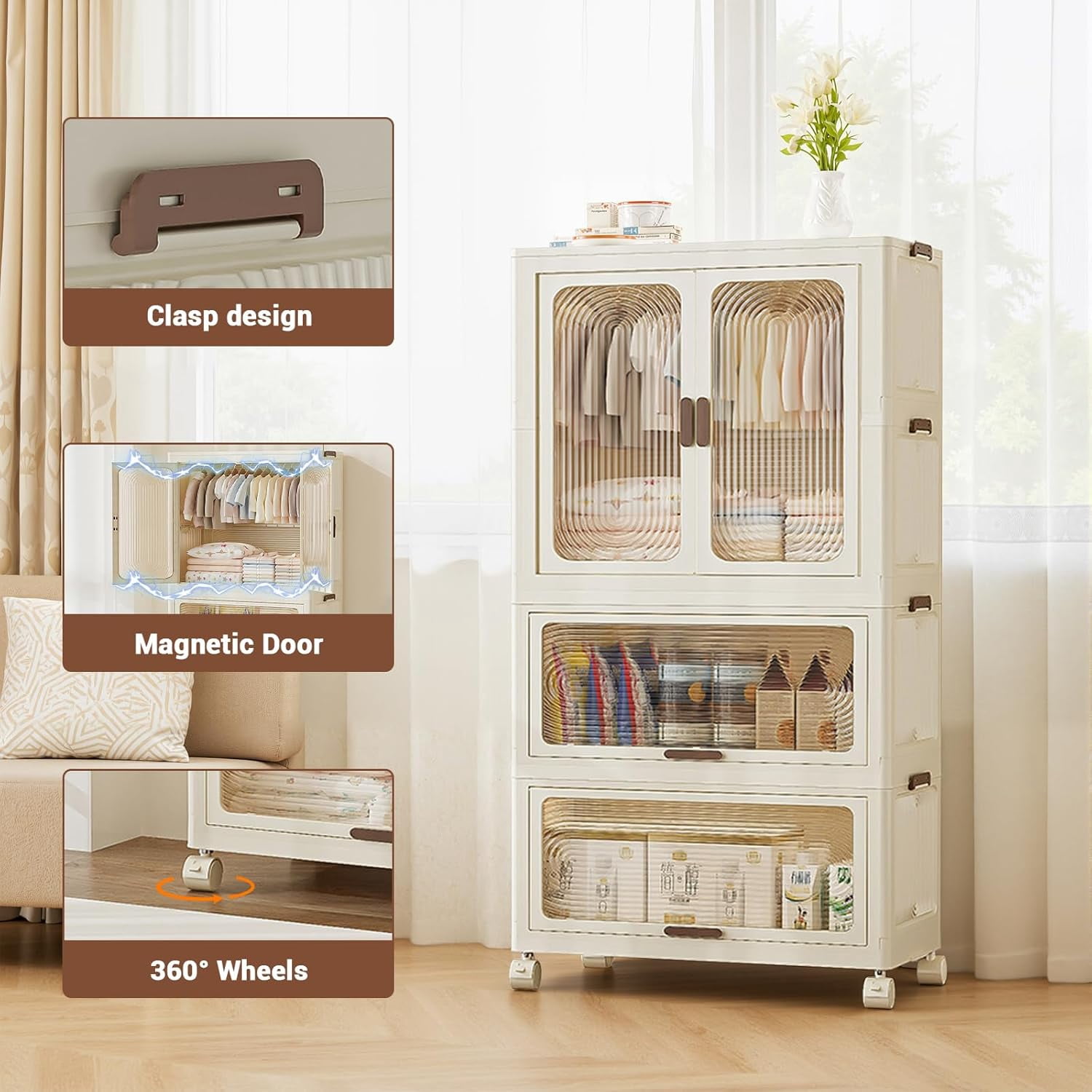 Two layers Large Portable Wardrobe Closet with Hanging Rod Foldable ...
