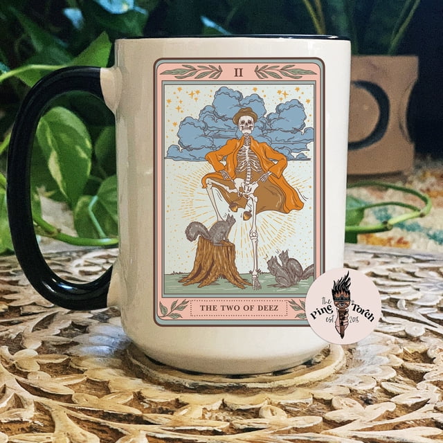 Two of Deez Tarot Card Mug, Occult Skeleton Tarot Card Coffee Mug, Deez ...