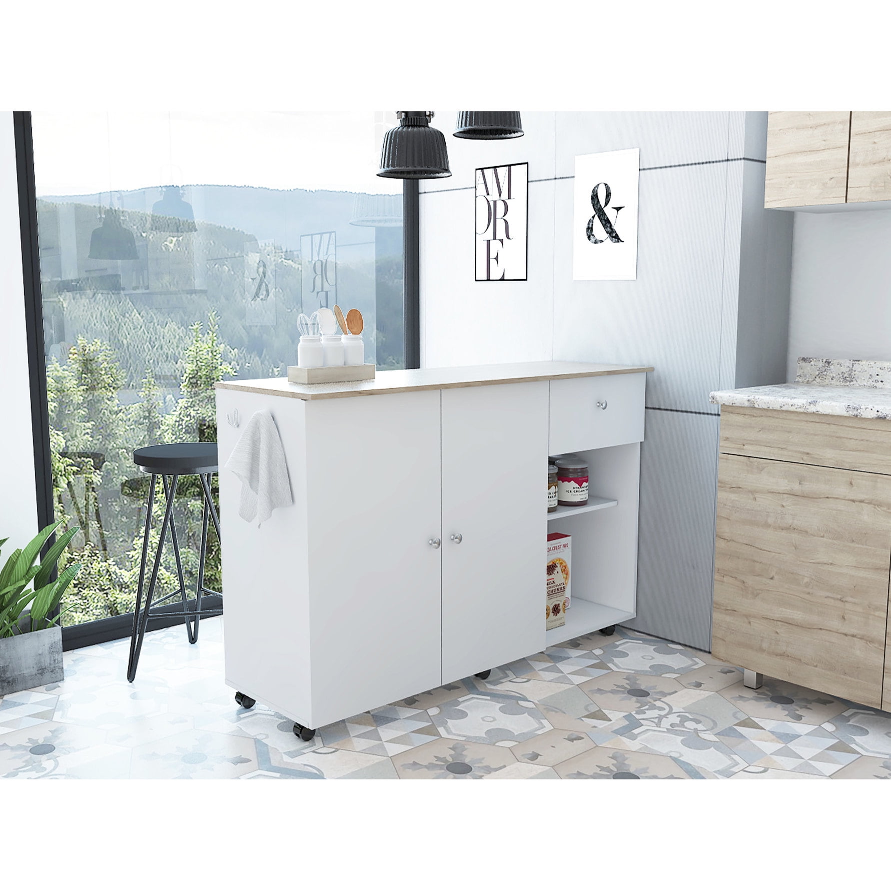Two open shelves, four interior shelves - Mobility and stability ...
