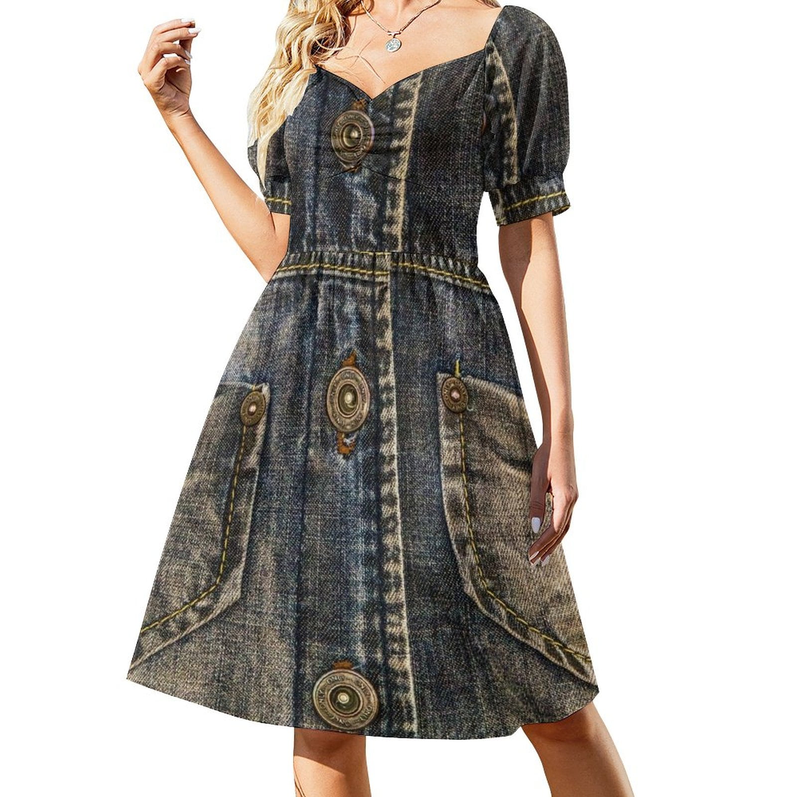 Two pocket I love bluejeans denim Sleeveless Dress prom dress Elegant ...