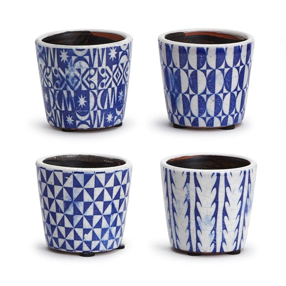 Two's Company Cesar Blue Collection 4" Terracotta Pot Assorted 4 ...