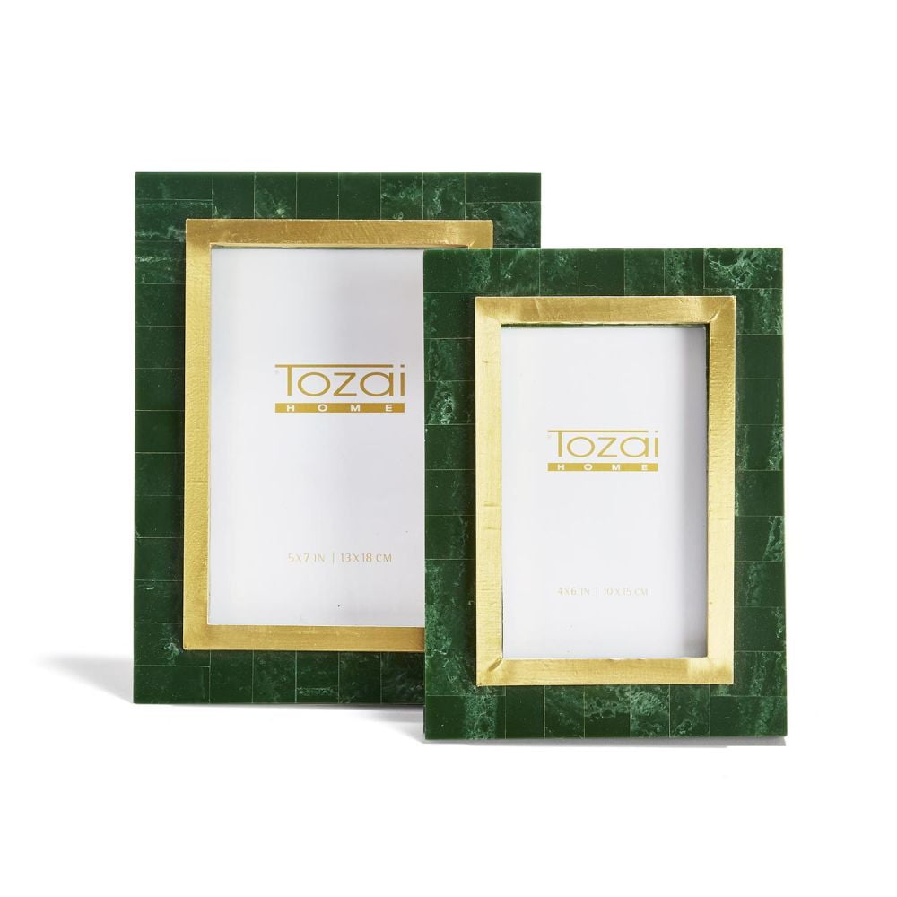 Two's Company Tozai Aventurine Set of 2 Green and Gold Photo Frames ...