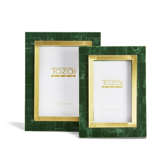 Two's Company Tozai Aventurine Set of 2 Green and Gold Photo Frames ...