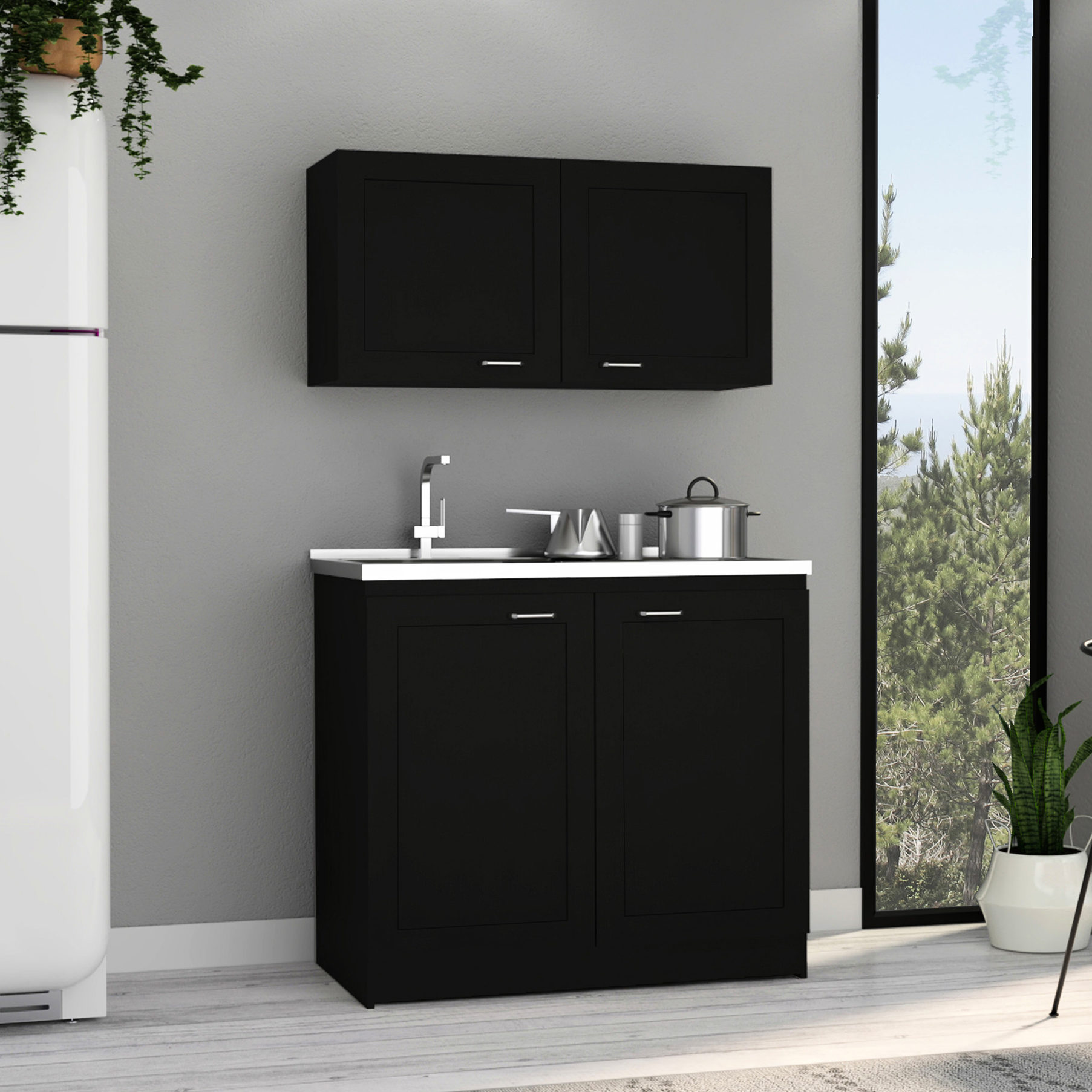 Two - shelf black cabinet set / Ideal for room decoration / Add style ...