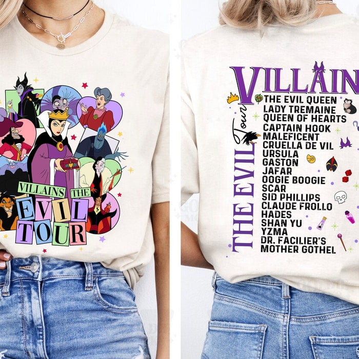 Two-sided Disney Villains The Evil Tour Bad Girls Villains T-Shirt, Maleficent, Cruella, Ursula ...