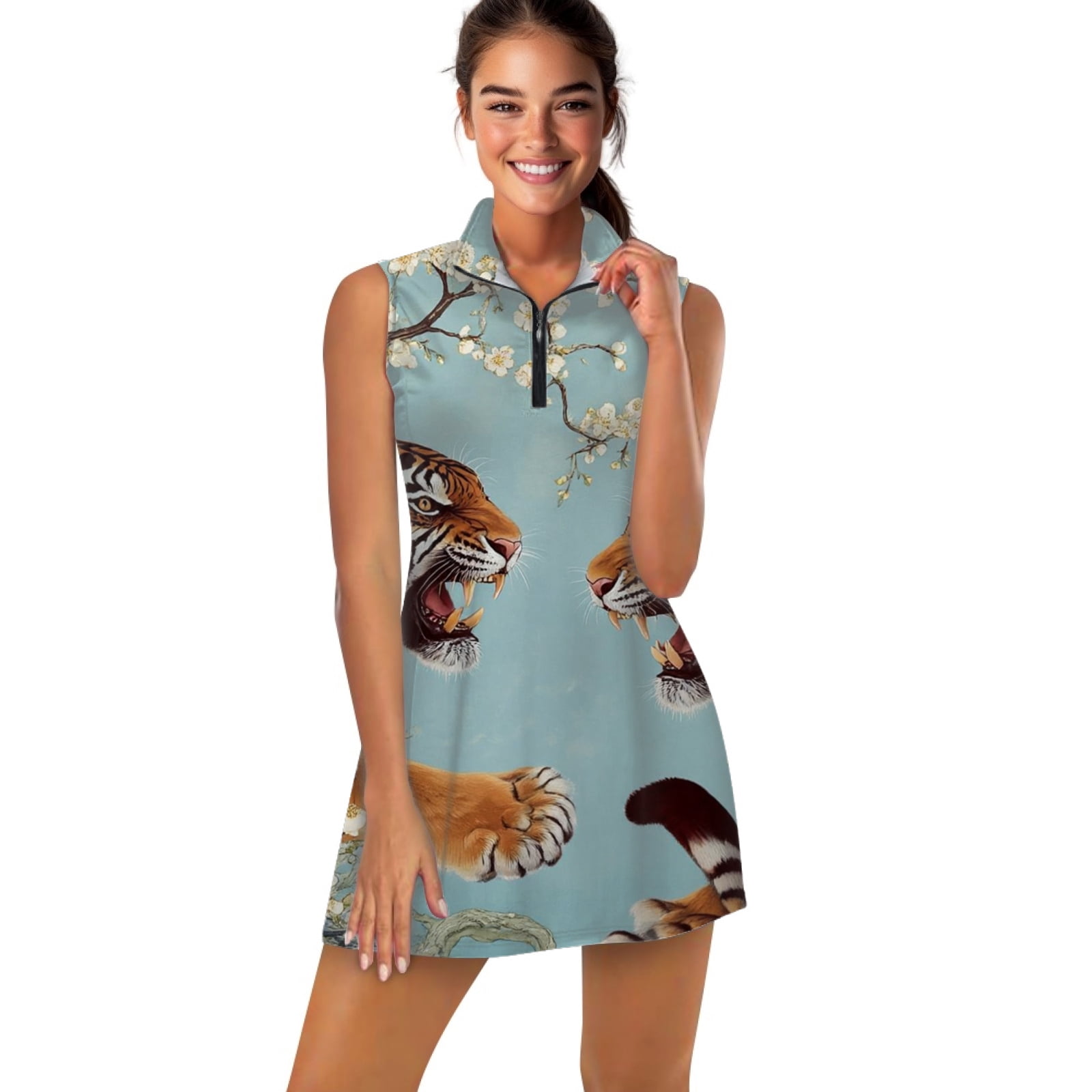 Two tigers facing blossom branch Sports Dresses Women Tennis Dress with ...