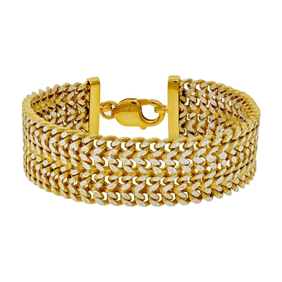 Two-tone 925 Sterling Silver Pave Mens Double-row Franco Bracelet Link ...