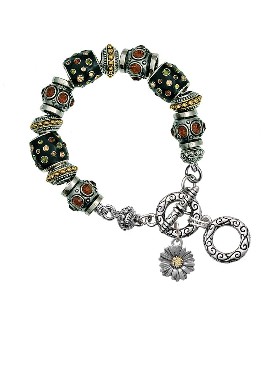 Two-tone Daisy Flower Fall Crystal Bead Charm Bracelet - Walmart.com