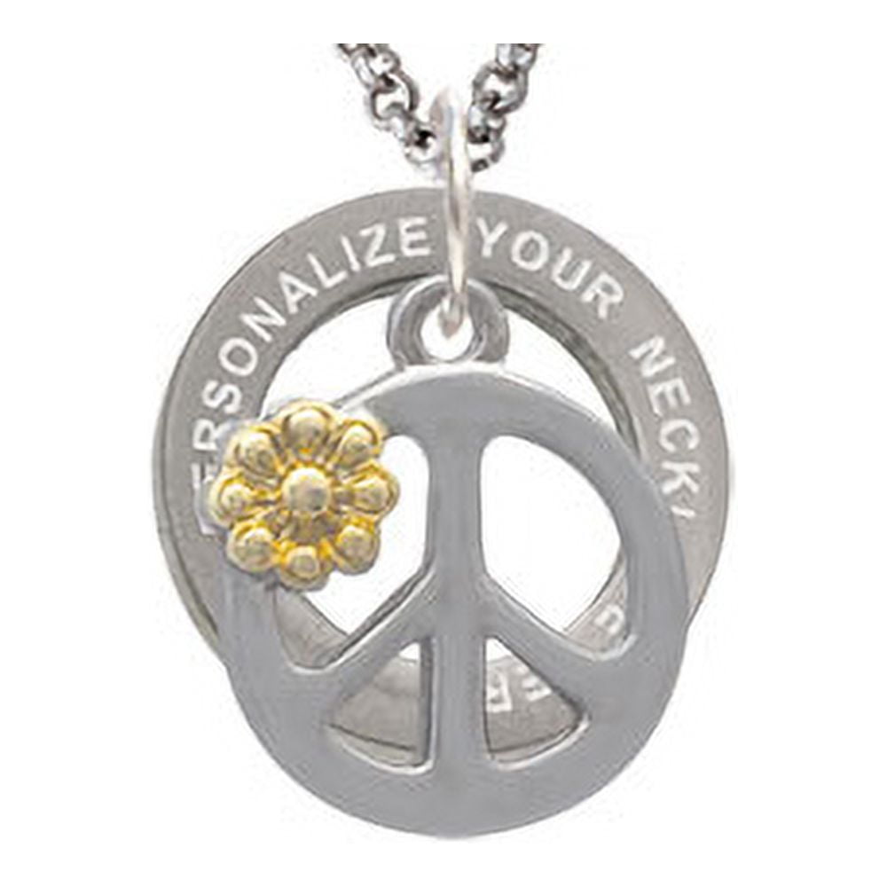 Two-tone Large Peace Sign with Daisy and Crystal Custom Engraved ...