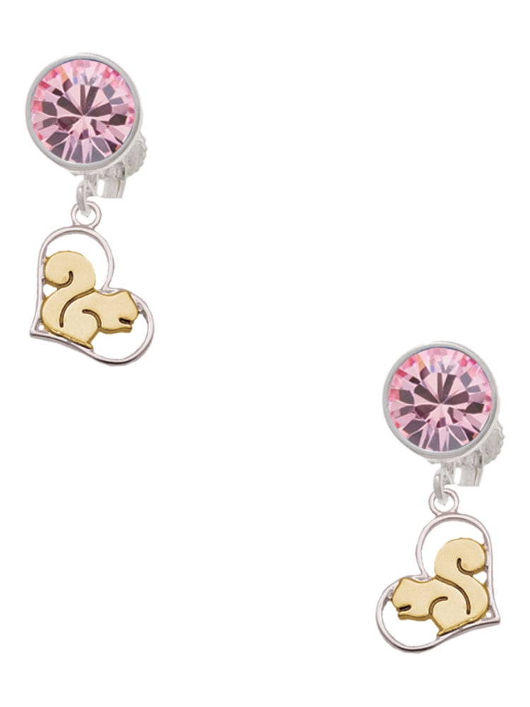 Delight Jewelry Two-tone Squirrel in Heart - Pink Crystal Clip on ...