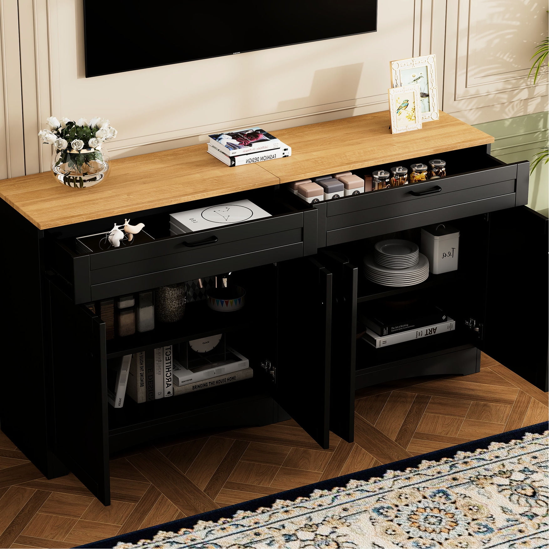 Two - tone rustic aesthetic - Spacious cabinets for storage - Can be ...