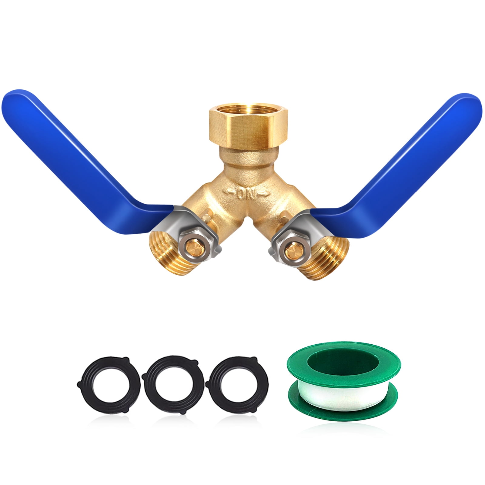 Two-way water divider for garden hose, made of pure copper to prevent ...