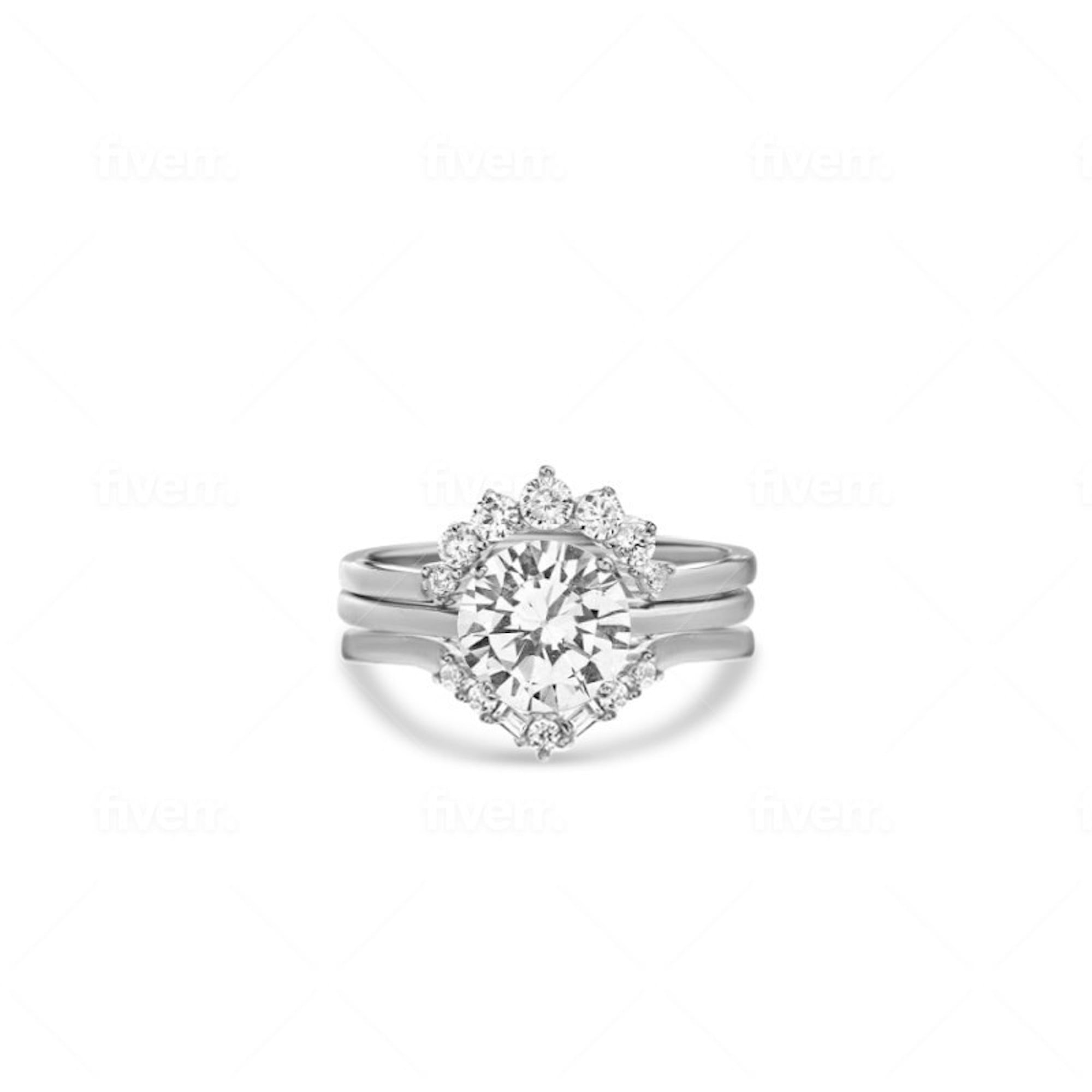 TwoBirch 18k White Gold Plated Trio Stacking Bridal Set (Three Rings ...