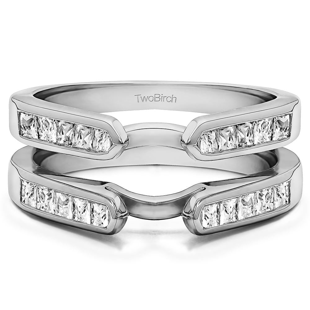 TwoBirch Sterling Silver Cathedral Channel Set Princess Cut Ring Guard ...