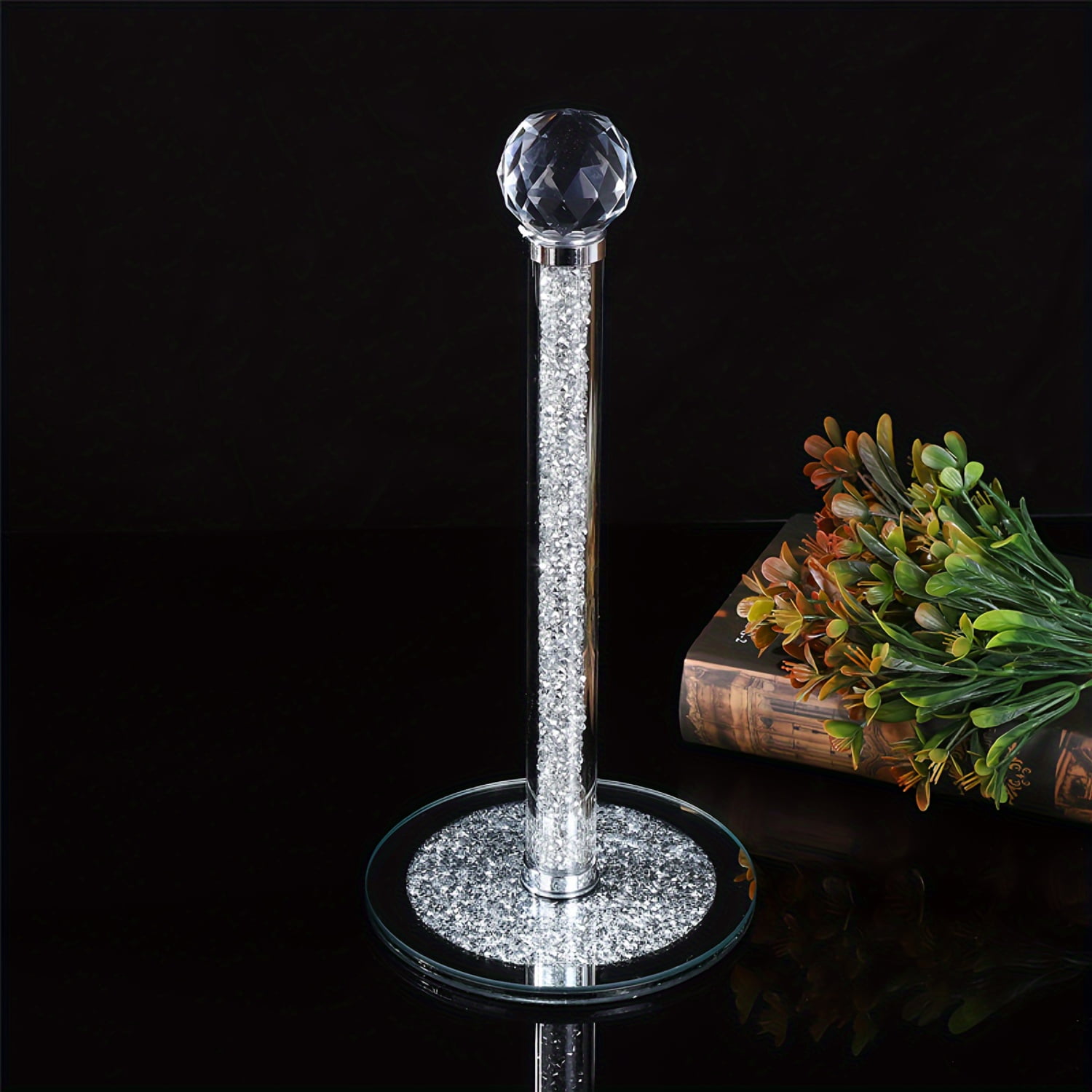 TwoLLL 1pc Elegant Sparkling Crushed Diamond Crystal Glass Paper Towel Stand - Freestanding ...