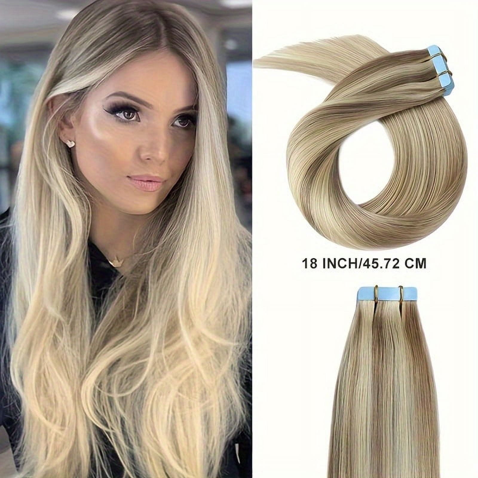 TwoLLL 20pcs Straight Tape In 100% Human Hair Extension For Salon Silky ...