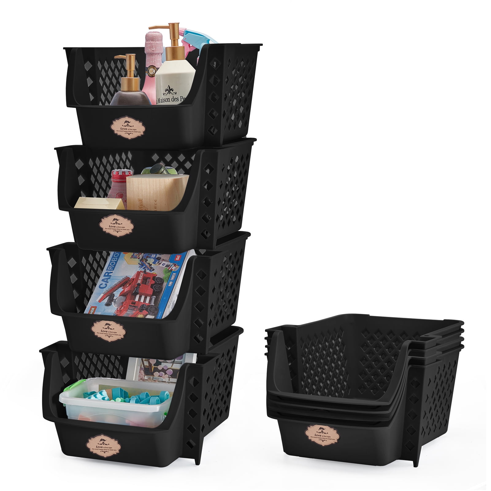 TwoLLL 4 Pack Plastic Stackable Storage Bins Stacking Bins Open Front ...