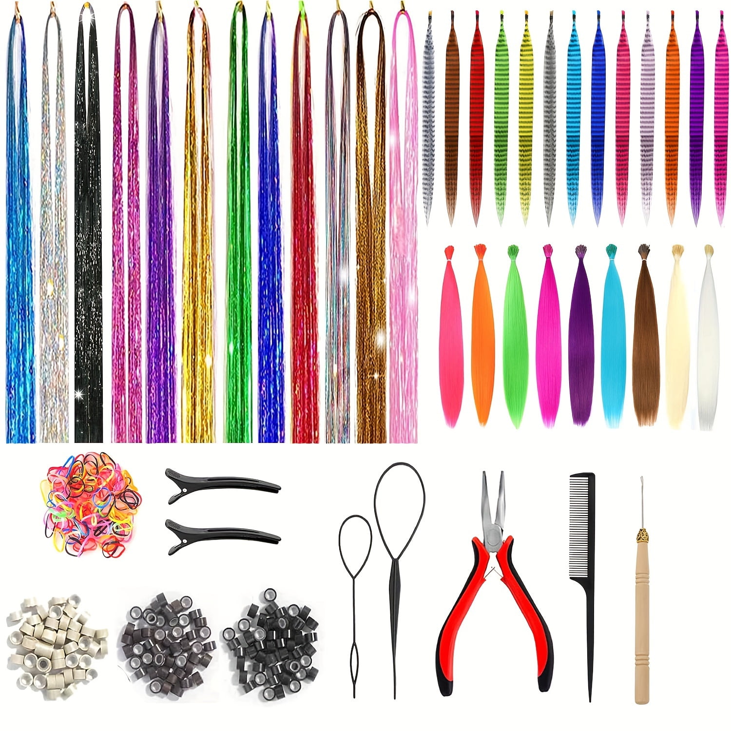 TwoLLL 45-Piece Fairy Hair Tinsel Kit With Tools - Heat Resistant ...