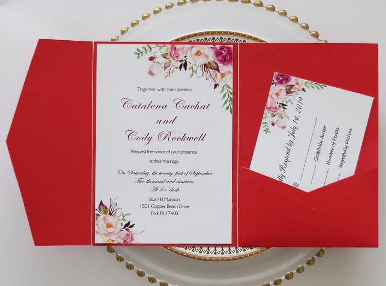 TwoLLL 50X Burgundy Pearl Paper Wedding Invitations With Personalized ...