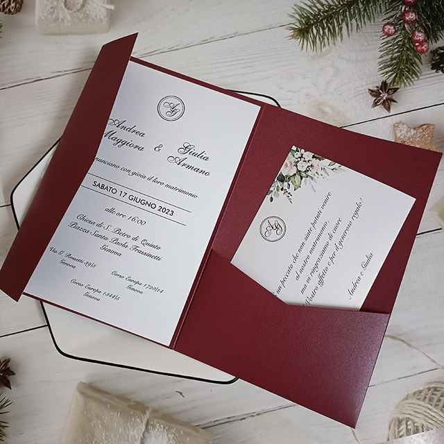 TwoLLL 50X Burgundy Pearl Paper Wedding Invitations With Personalized ...