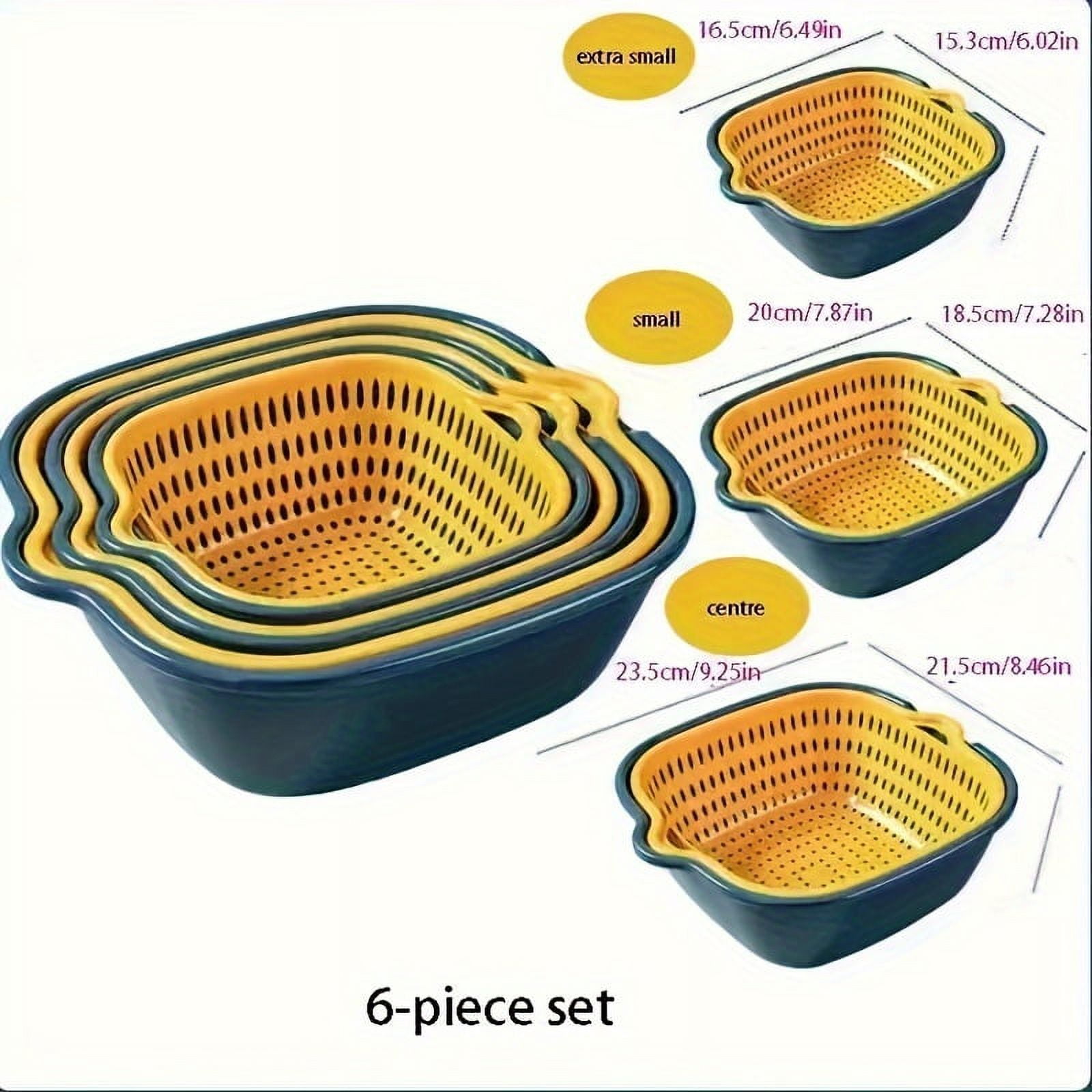 TwoLLL 6-Piece Plastic Colander Set - Double Layer Drain Basket For ...