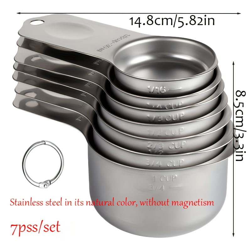 TwoLLL 7-Piece Magnetic Stainless Steel Measuring Cups Set - Effortless ...