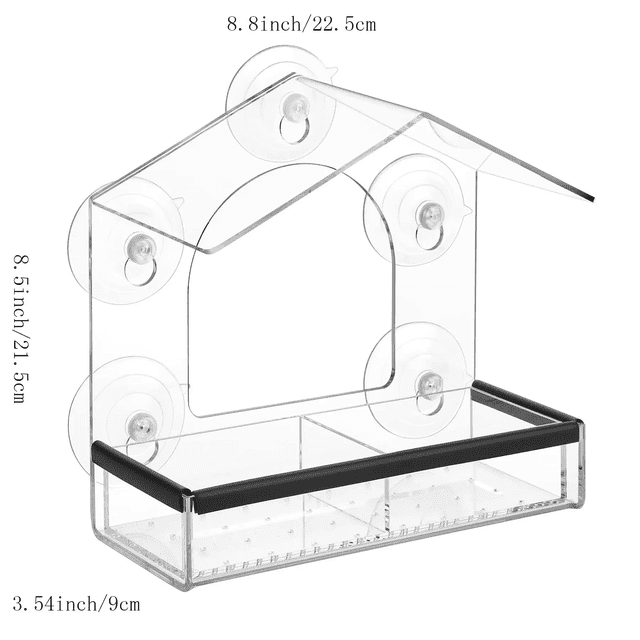 TwoLLL Acrylic Window Bird Feeder Detachable Birds Feeders Tray ...