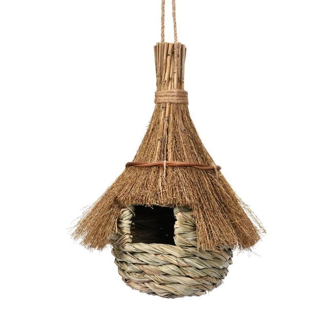 TwoLLL Hanging Bird House Hand Woven Grass Bird Hut Eco-friendly Birds ...