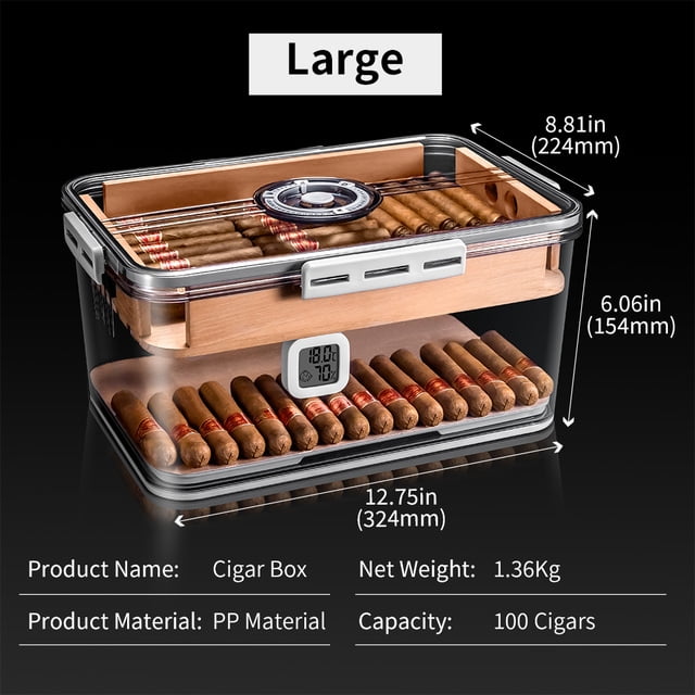 TwoLLL Portable Sealed Cigar Box Humidor Cedar Wood Shelf Multifunction ...