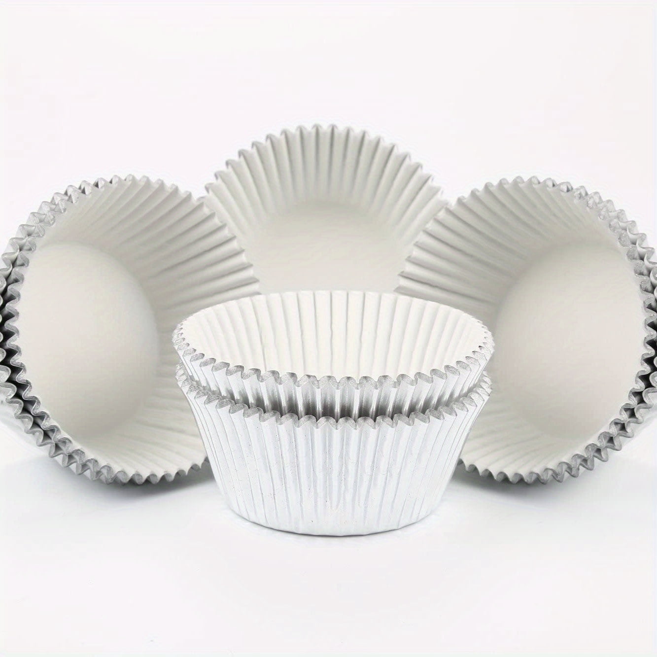 TwoLLL Silver Foil Metallic Cupcake Liners Set of 100 Paper Baking Cups ...