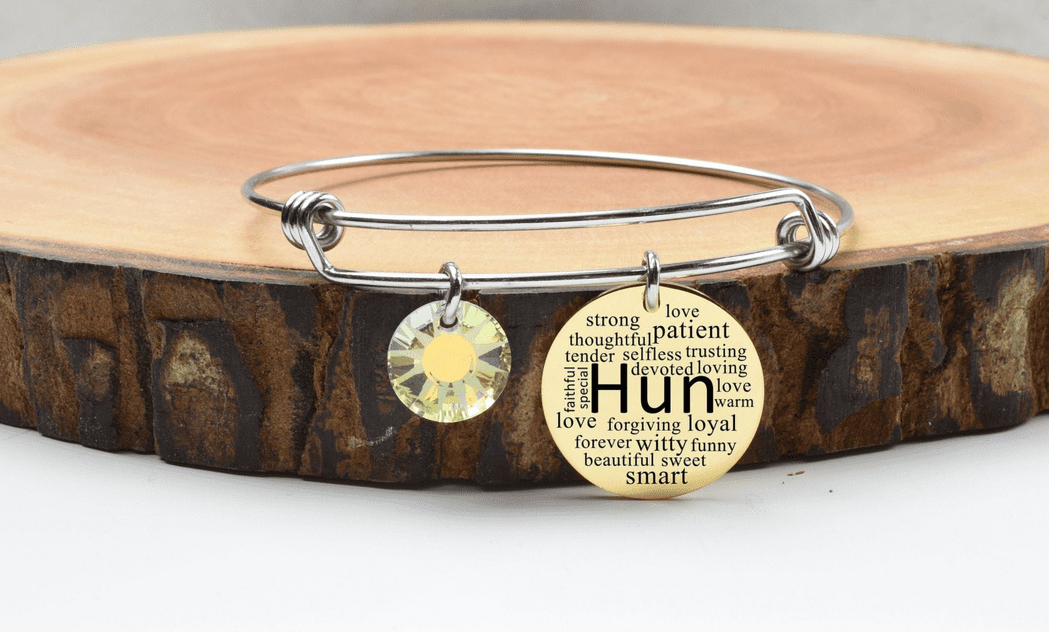 TwoTone Inspo Words Bangle With Swarovski by Pink Box Sun Gold and ...